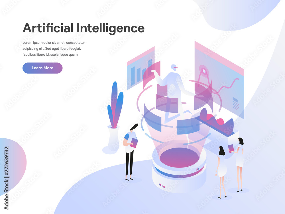 Landing page template of Artificial Intelligence Isometric Illustration ...