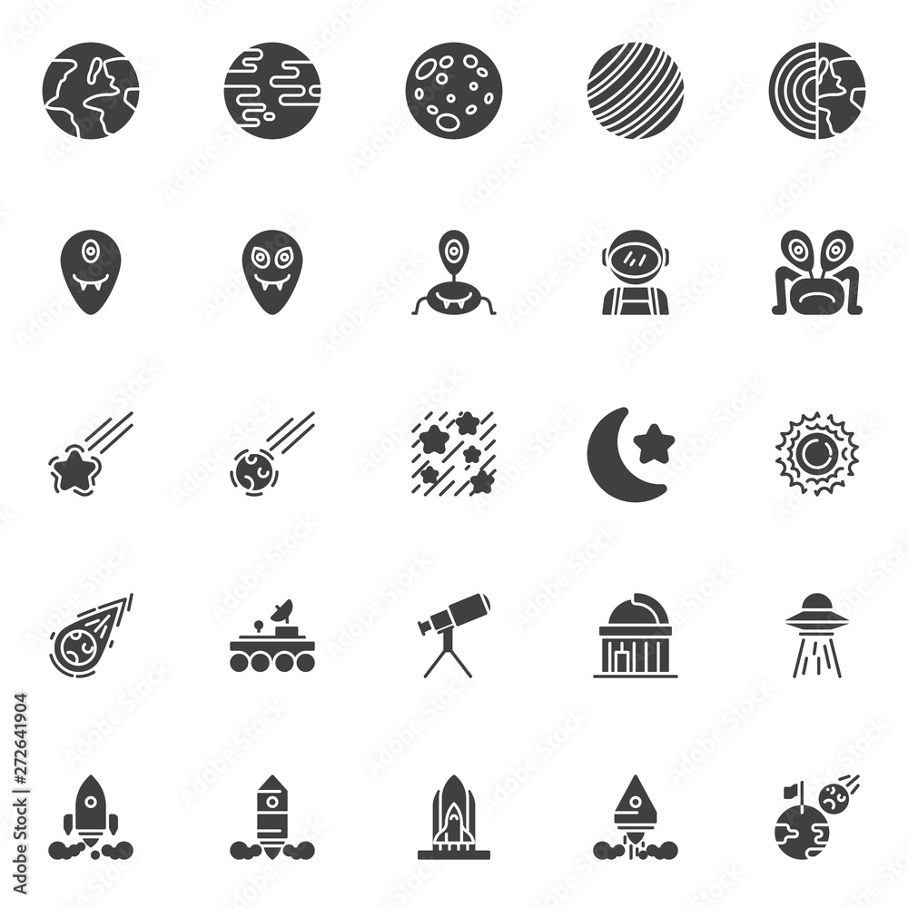 Space vector icons set, modern solid symbol collection, filled style ...