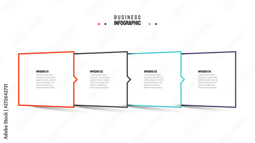Vector infographic thin line design squares box and arrows with 4 ...