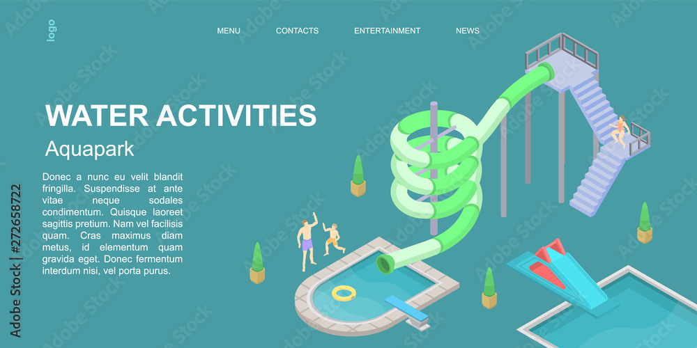 Water activities concept banner. Isometric illustration of water ...