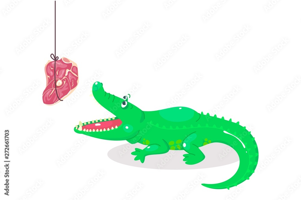 Cute cartoon crocodile for children graphics. Green alligator with ...