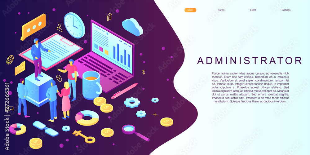 Admin concept banner. Isometric illustration of admin vector concept ...