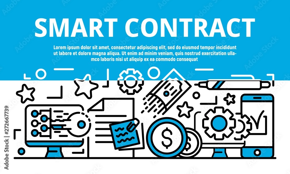 Smart contract banner. Outline illustration of smart contract vector ...