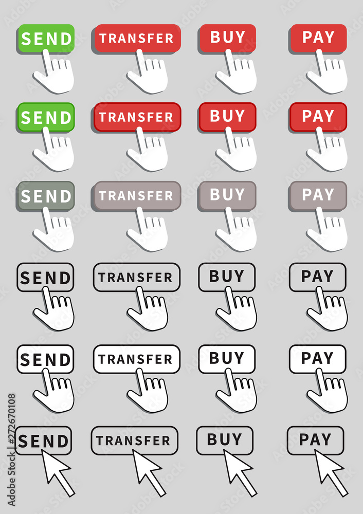 Set of flat buttons design isolated on white background. Send, buy ...