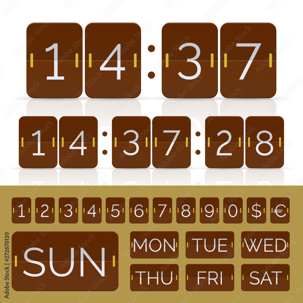 Brown countdown timer and week day flip calendar Stock Vector | Adobe Stock