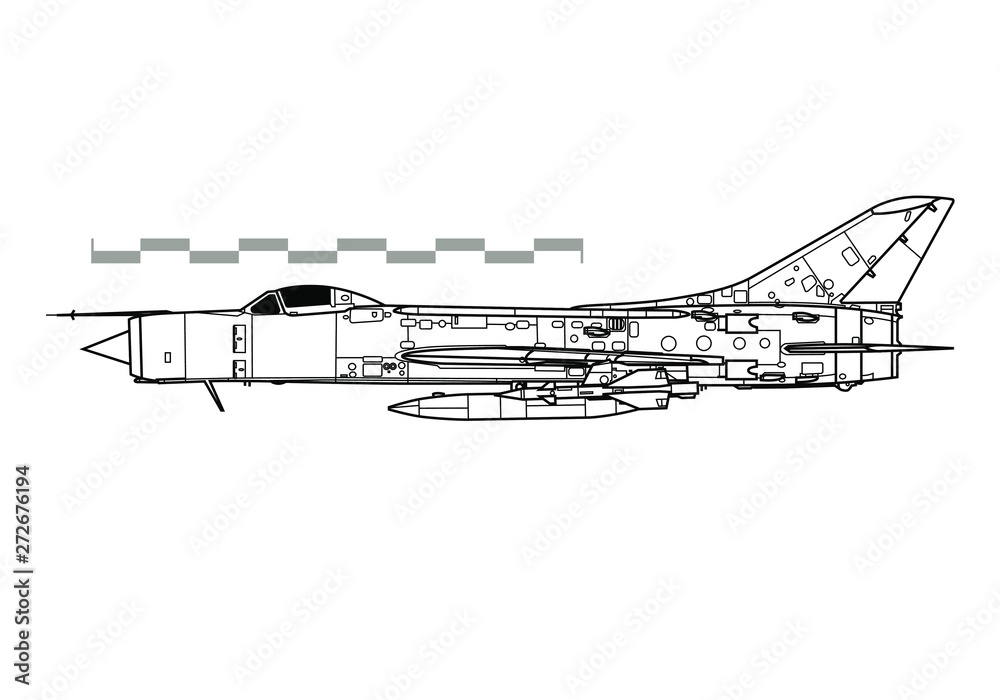 Sukhoi Su-11 Fishpot C. Outline vector drawing Stock Vector | Adobe Stock