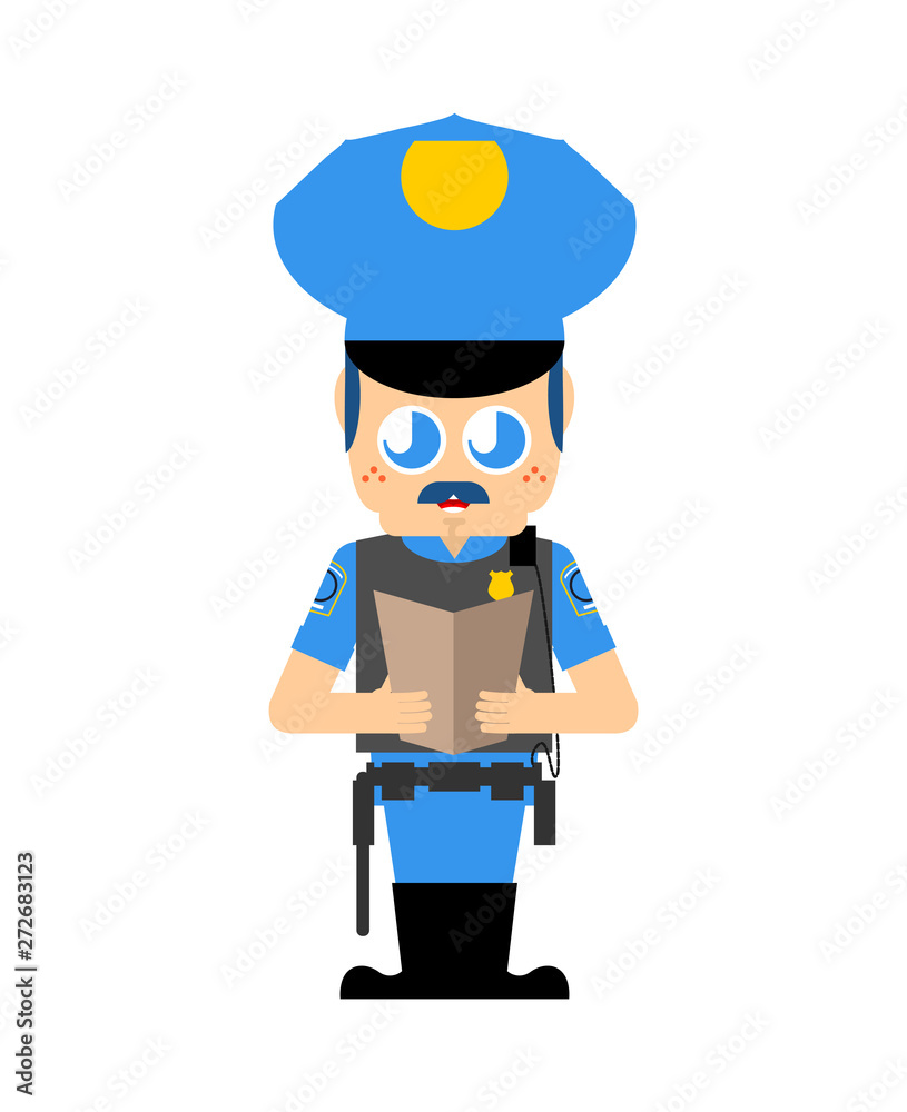 Cute kawaii policeman isolated. funny police officer cartoon style. Cop ...