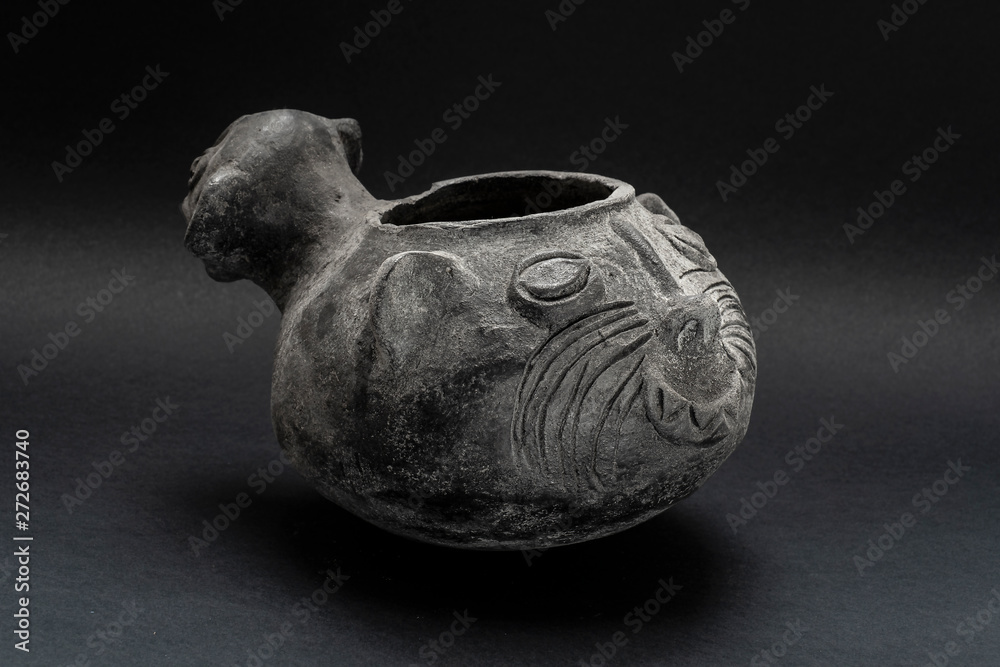 Pre-columbian animal-shaped ceramic called "Huaco" from Lambayeque ...