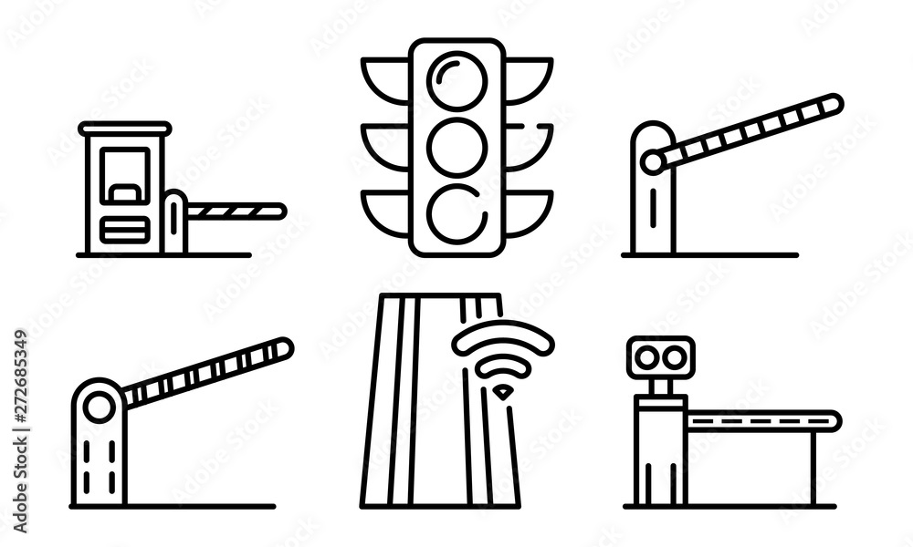 Toll road icons set. Outline set of toll road vector icons for web ...