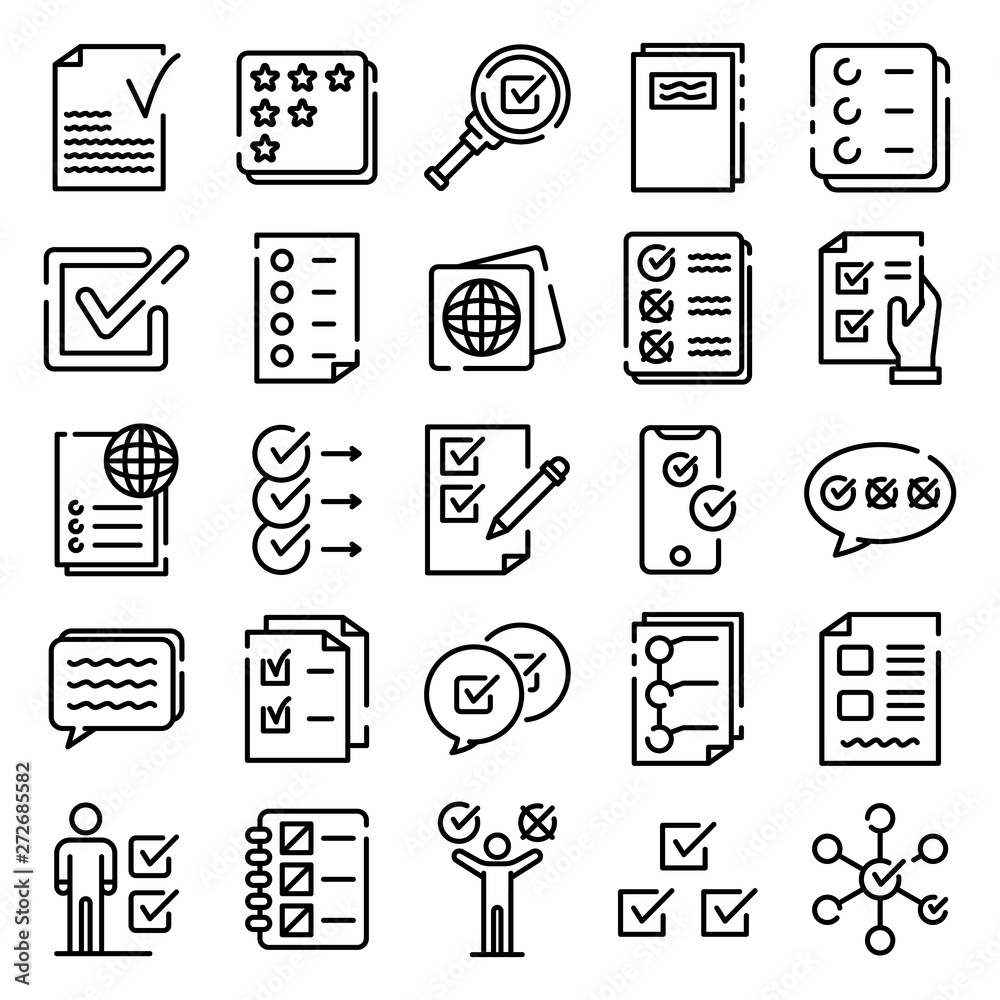 Checklist icons set. Outline set of checklist vector icons for web ...