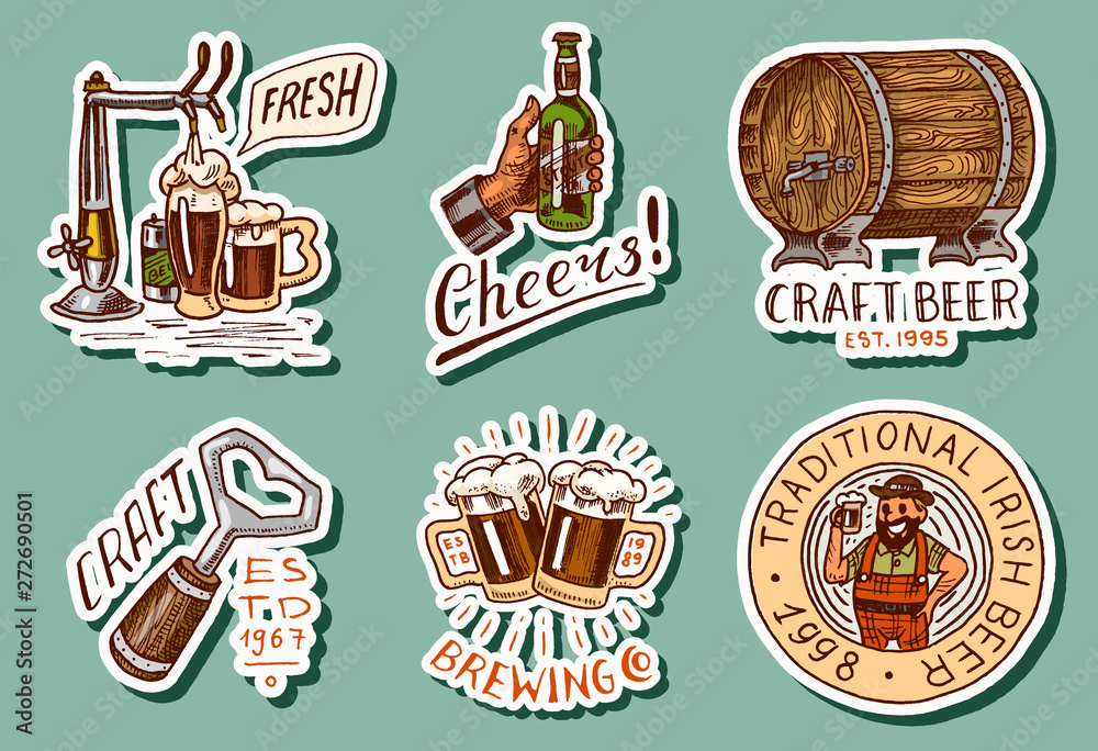 Vintage beer stickers. Set of Alcoholic Label with calligraphic ...