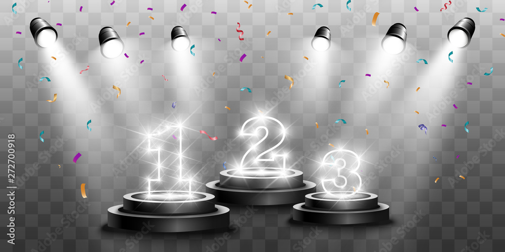 Winner background with signs of first, second and third place on a ...