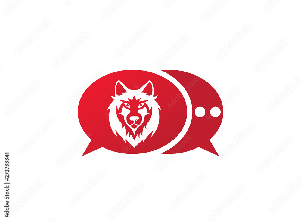 Wolf head and face looking in front in a chat icon for logo vector ...