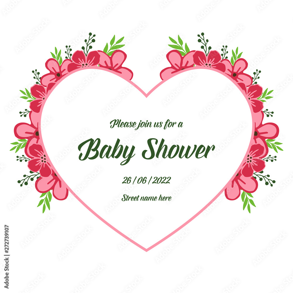 Vector illustration baby shower with pink flower frame Stock Vector ...