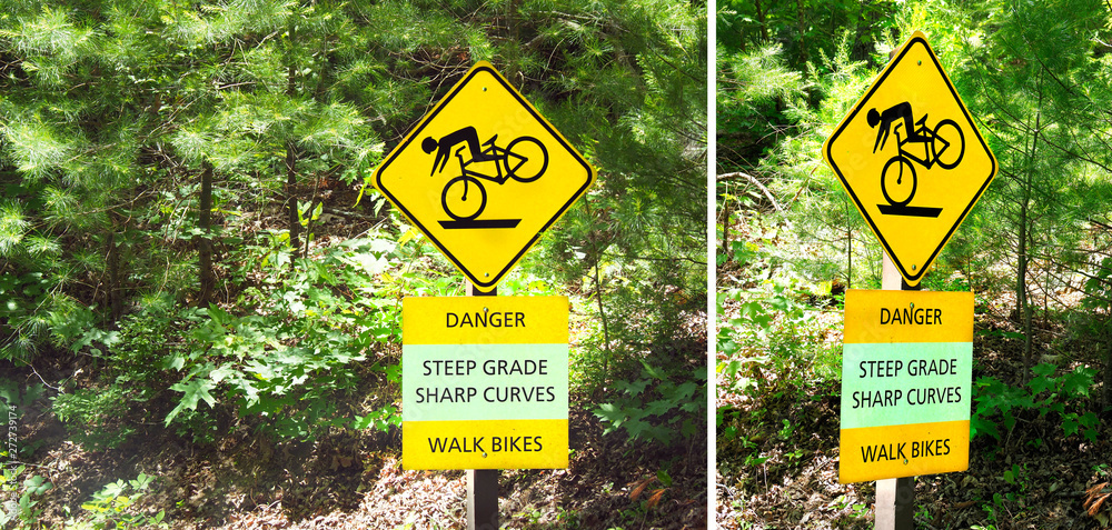 Foto de Horizontal and Vertical Steep Grade Signs for Bicycles at Cades ...
