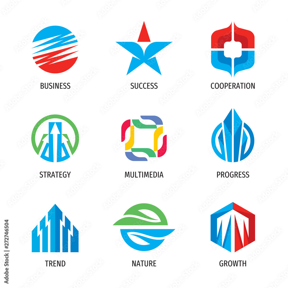 Logo set - abstract business sign. Strategy, technology, success ...