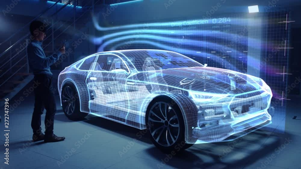 Automotive Engineer Working on Electric Car Chassis Platform, Using ...