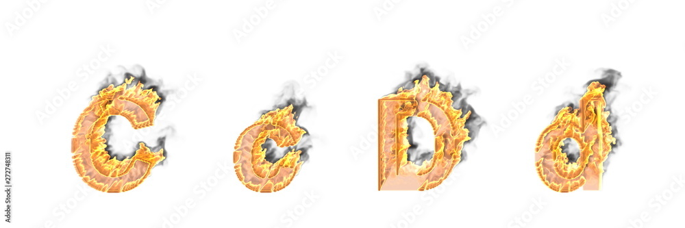 Fire and heavy smoke capital (uppercase) and lowercase letters C and D ...