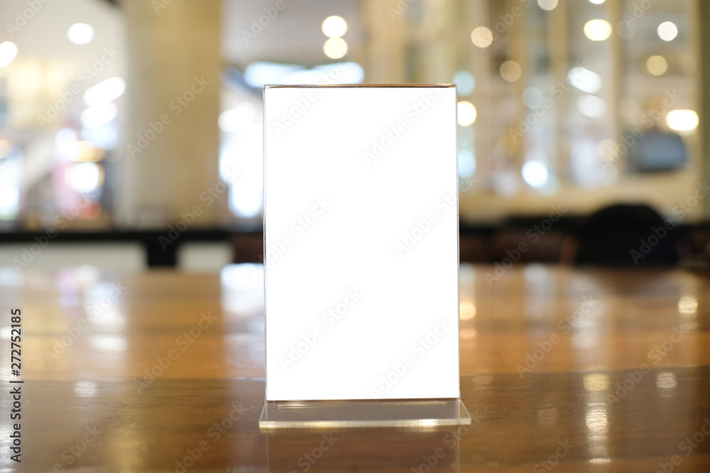 Menu frame space for text marketing promotion standing on wood table in ...