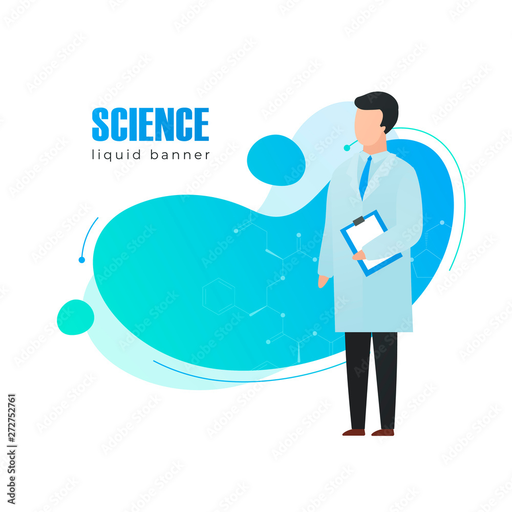 Vector science flat banner template. Modern style gradient blue fluid ...