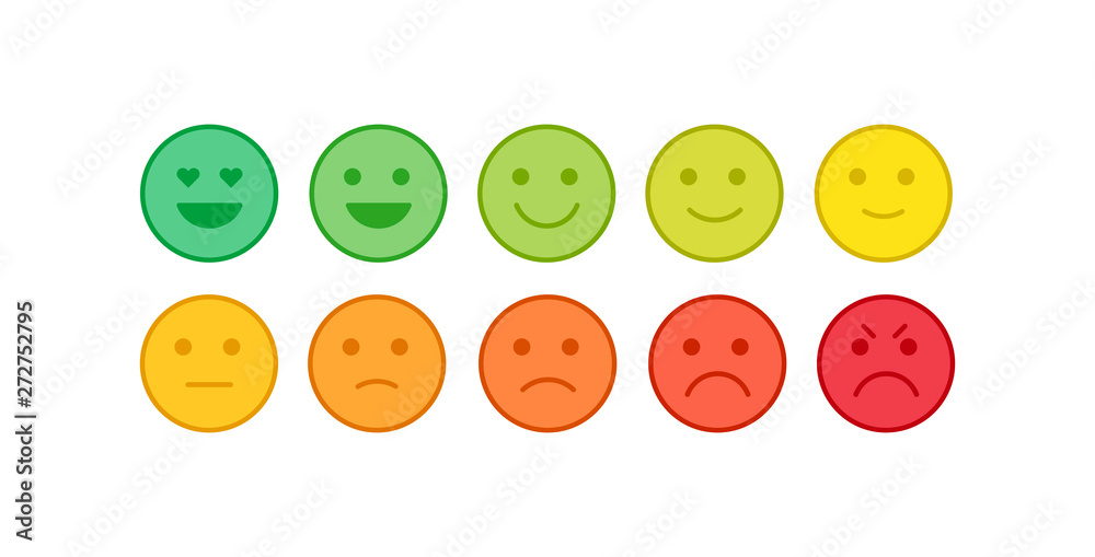 Vector icon set for mood tracker. Ten scale of colorful emotion smiles ...