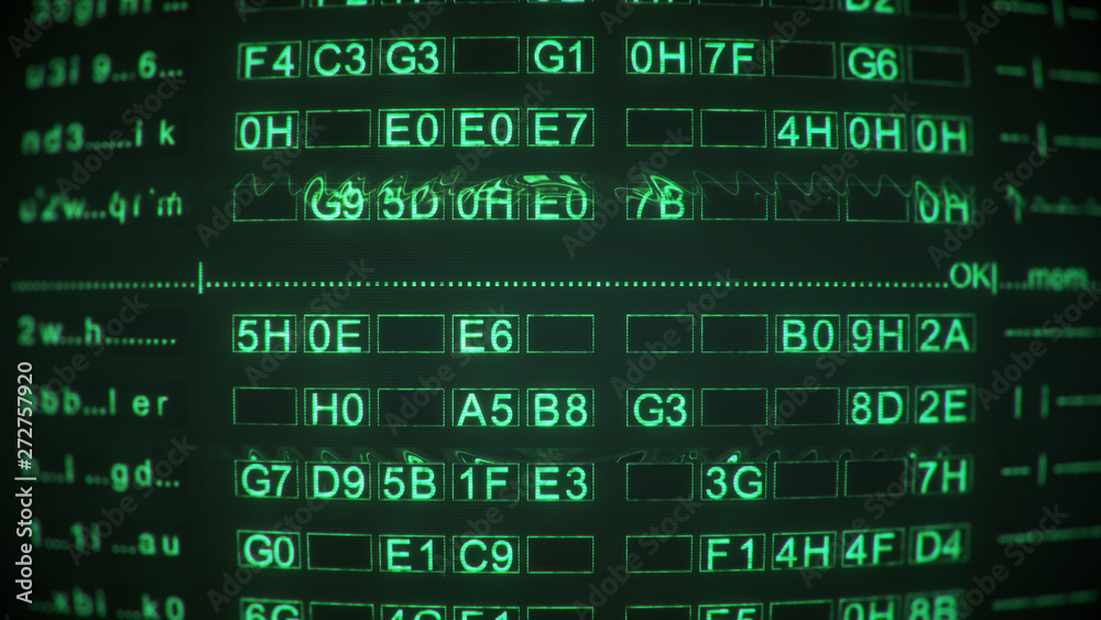Green digital code on screen of vintage CRT monitor Stock Illustration ...