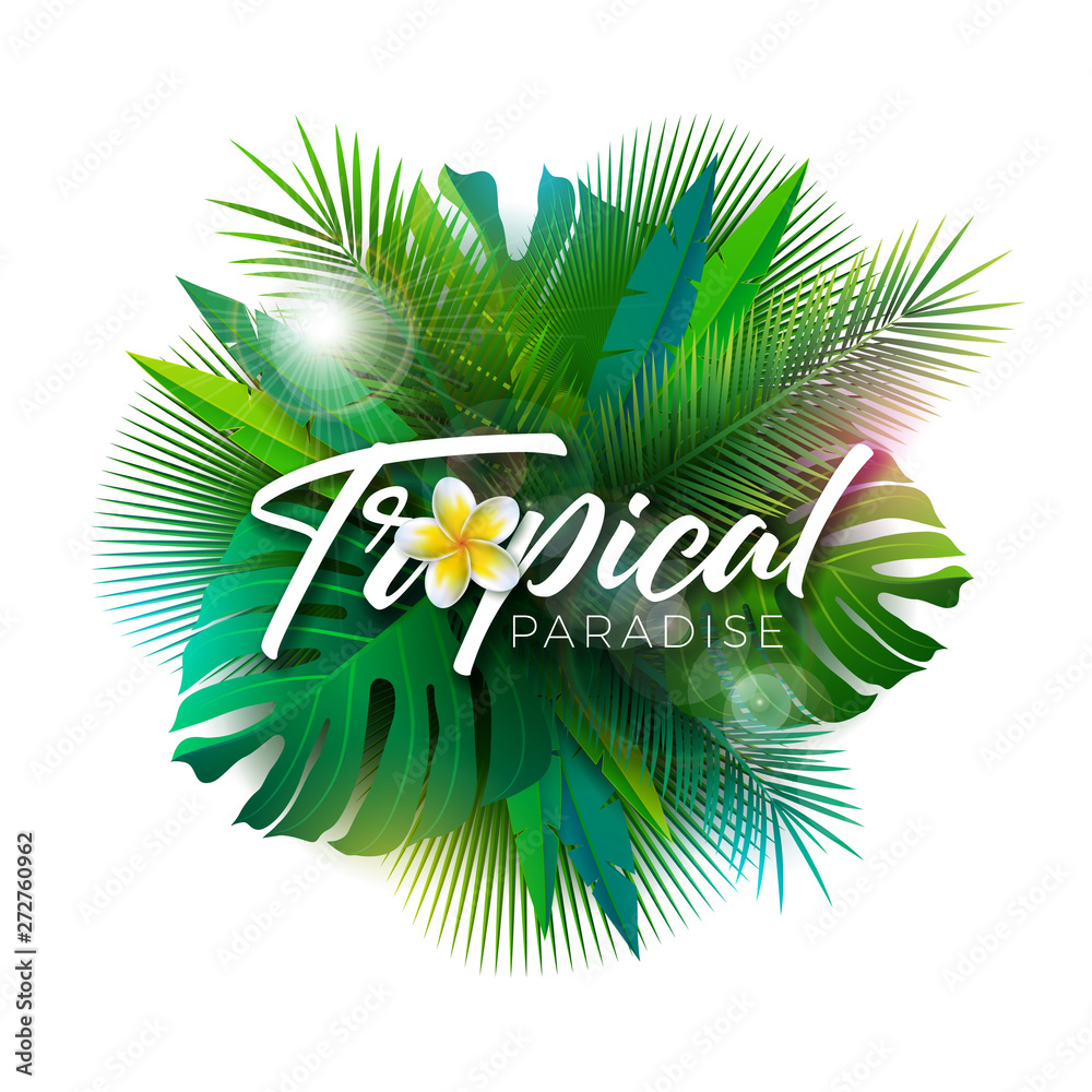Summer Tropical Paradise Illustration with Typography Letter and Exotic ...