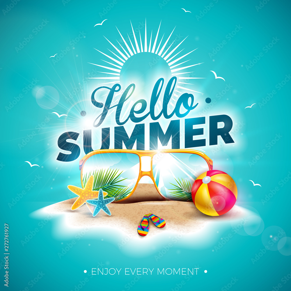 Vector Hello Summer Holiday Illustration with Typography Letter and ...