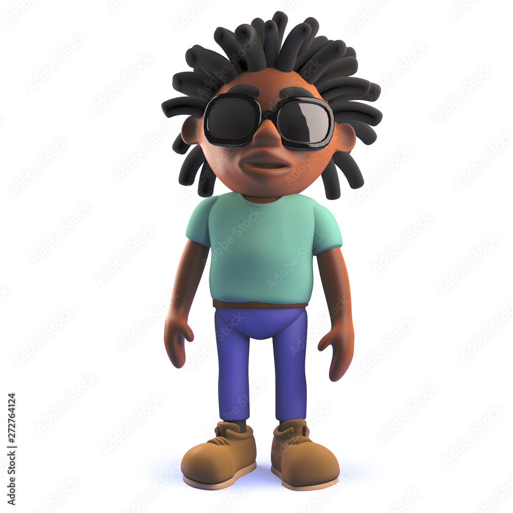 3d cartoon black African rastafarian man standing very peacefully Stock ...