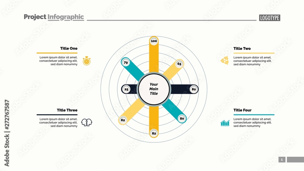 Eight columns radial bar chart slide template. Business data. Option ...