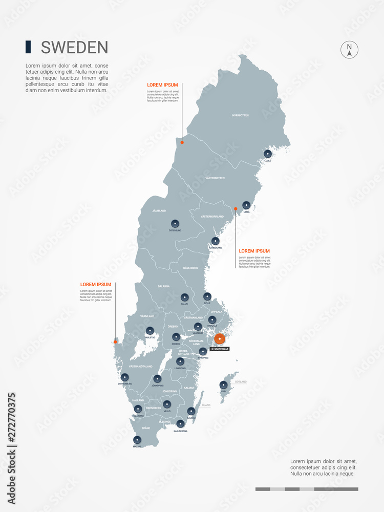 Sweden map with borders, cities, capital and administrative divisions ...
