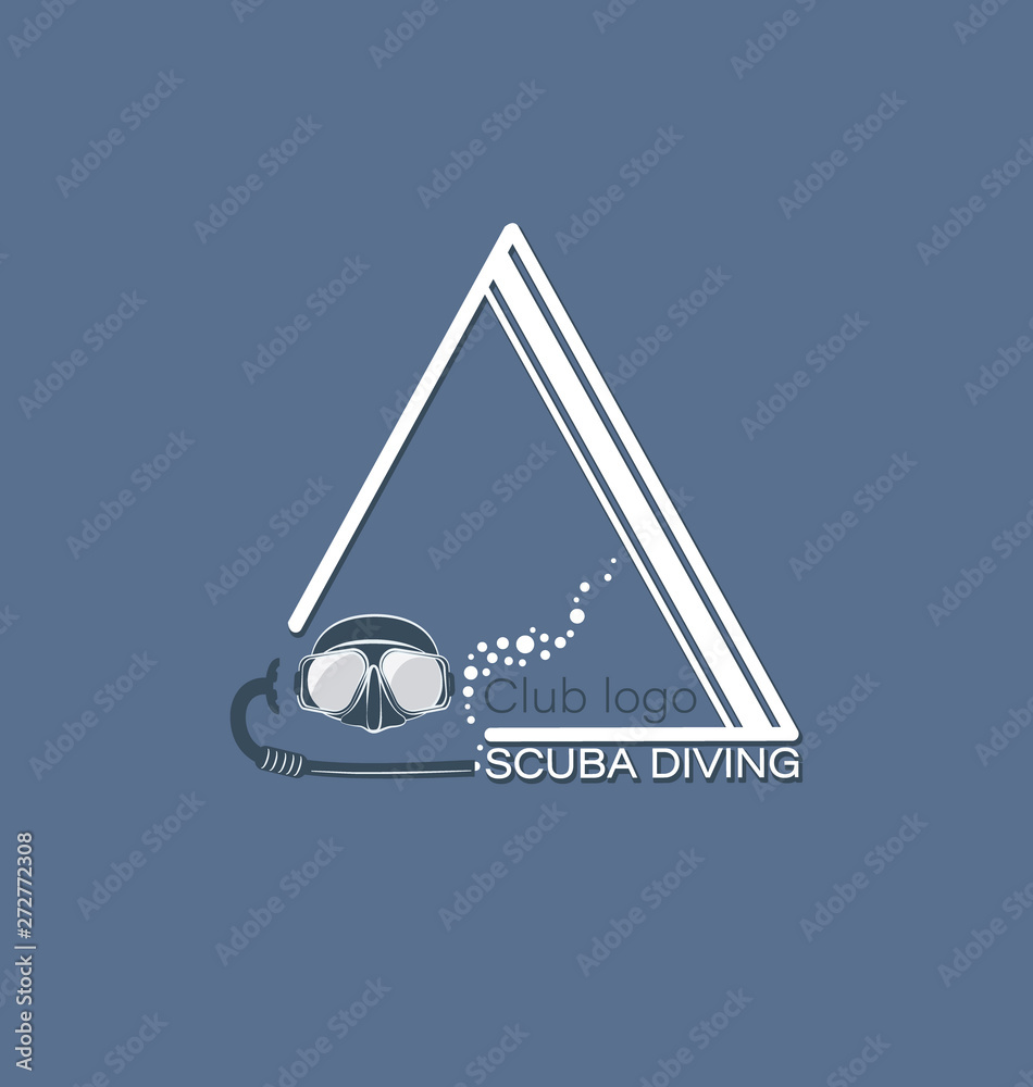 Mask and breathing tube in a triangle. Diving. Emblem, club logo on a ...