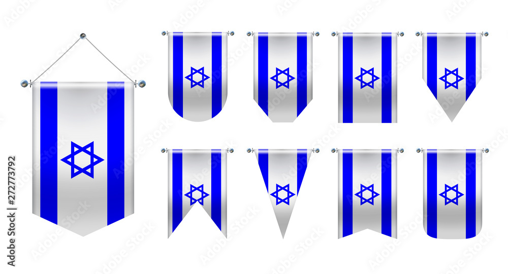 Set of hanging flags of the ISRAEL. Diversity shapes of the national ...