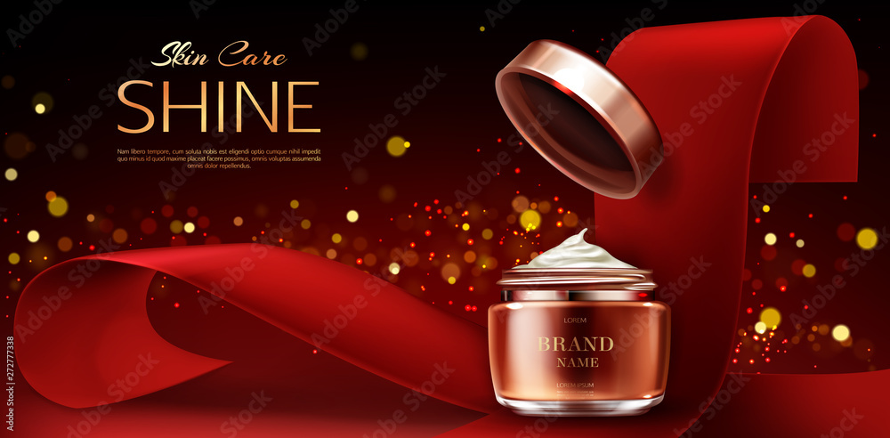 Cream jar, cosmetics skin care product mockup on red background with ...