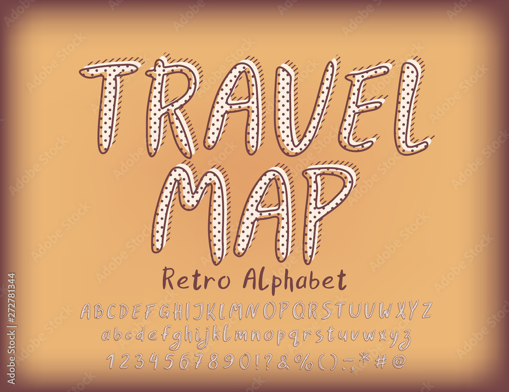 Retro Alphabet for travelers. Vector handwritten font, capital and ...