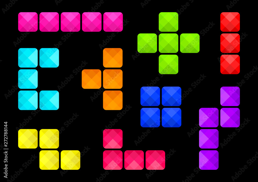 Colorful set of square buttons on black background, different shapes ...
