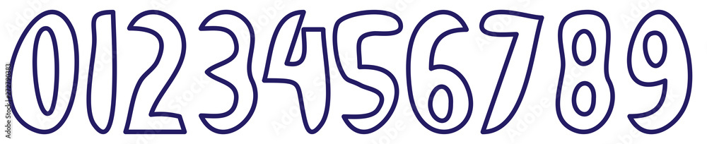 Cartoon doodle numbers silhouette vector isolated on white background ...