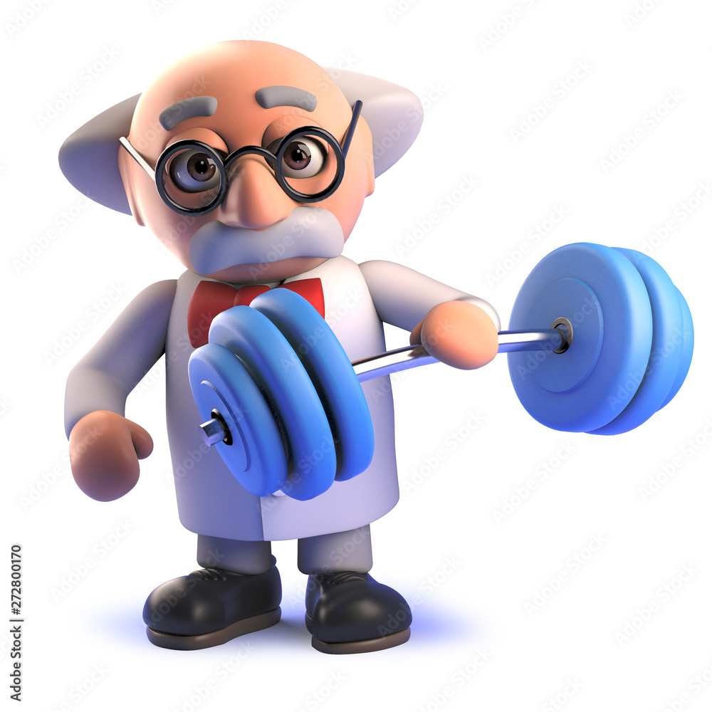 Cartoon mad scientist in 3d not realising his own strength ...