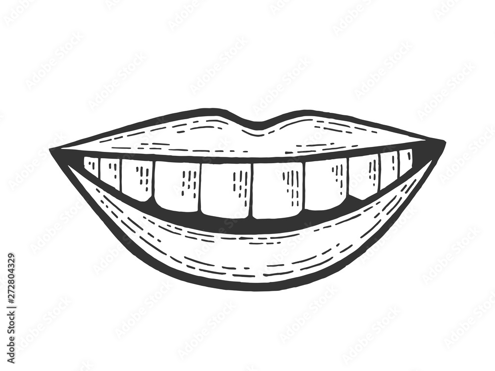 Female smile mouth sketch engraving vector illustration. Scratch board ...