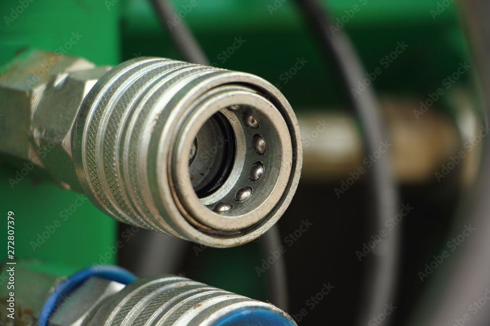 Ball fitting close-up - connection of high pressure hydraulic and ...
