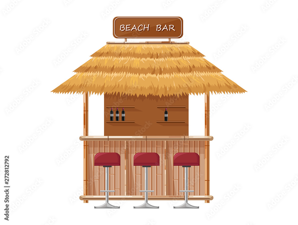 Beach bar Vector. Summer tropic seaside. Wooden house template icons ...