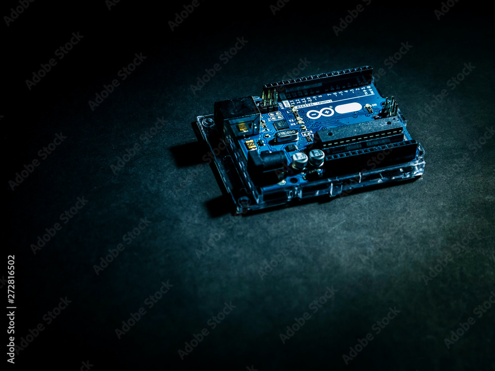 Arduino control broad element on the dark background Stock Photo ...