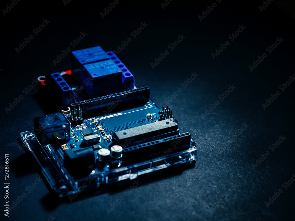 Arduino control broad element on the dark background Stock Photo ...