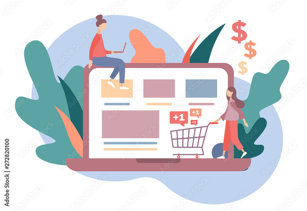 Online Education. Flat cartoon style. Vector illustration Stock Vector ...