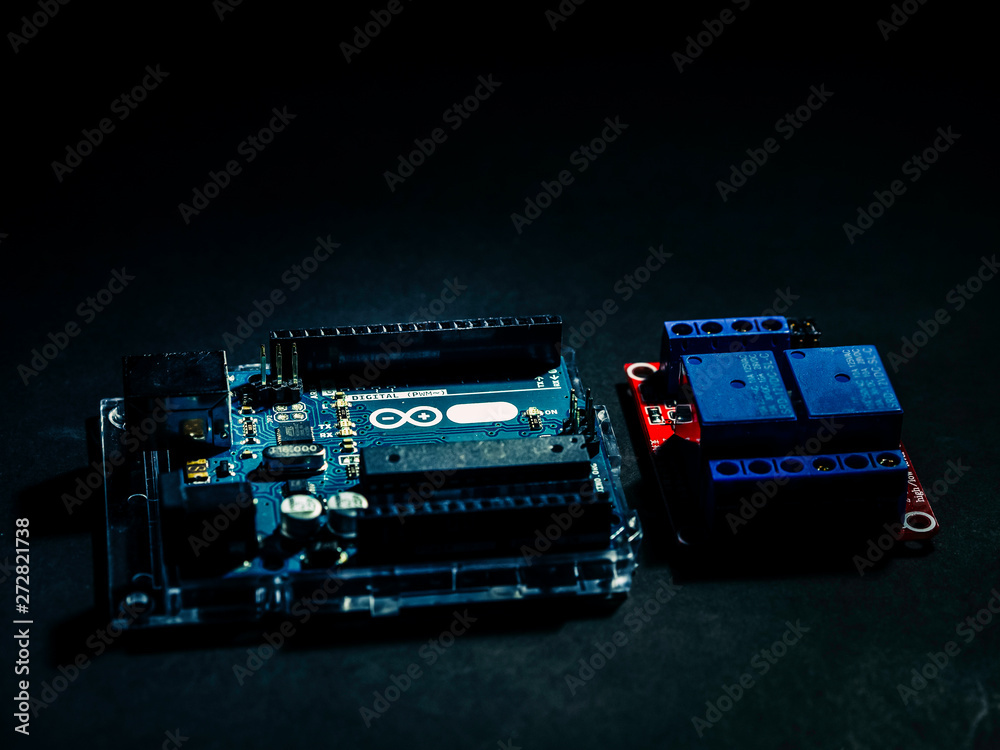 Arduino control broad element on the dark background Stock Photo ...