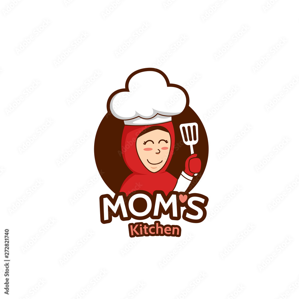 Mommy mom kitchen logo with female Muslim mother mascot character ...