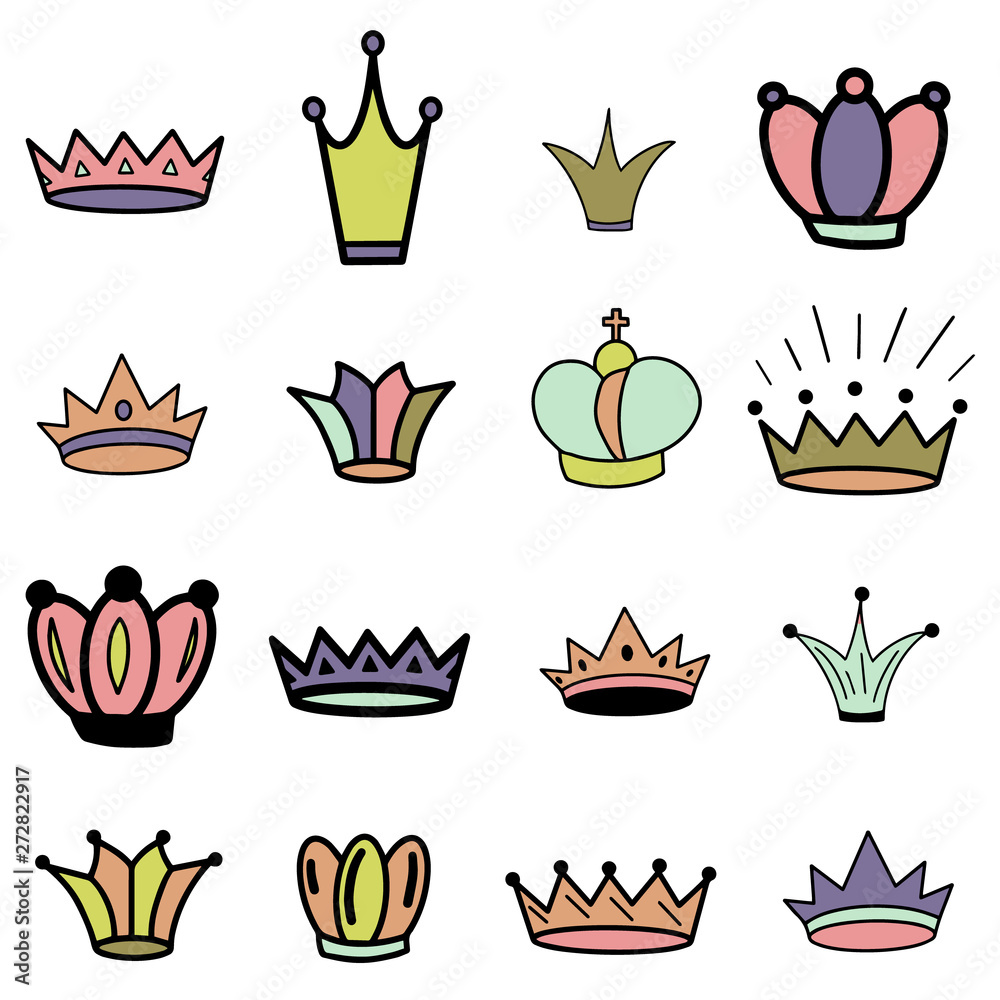 Crowns. Tiara. Diadem. Sketch crown. Hand drawn queen tiara, king crown ...