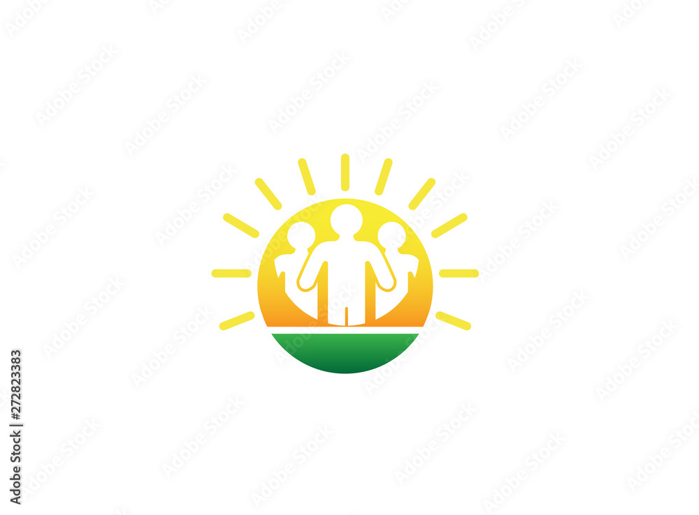 People and family for logo Design illustration, team and group in a sun ...