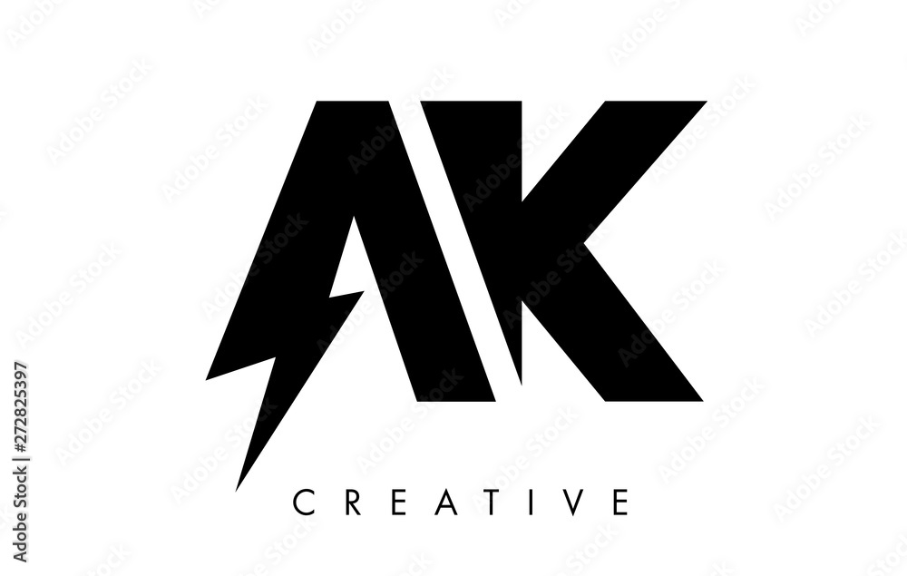 AK Letter Logo Design With Lighting Thunder Bolt. Electric Bolt Letter ...