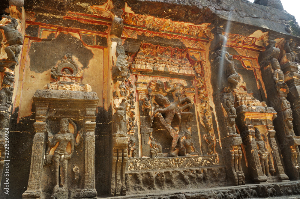 Stone carved statues of ellora caves Aurangabad, India Stock Photo ...